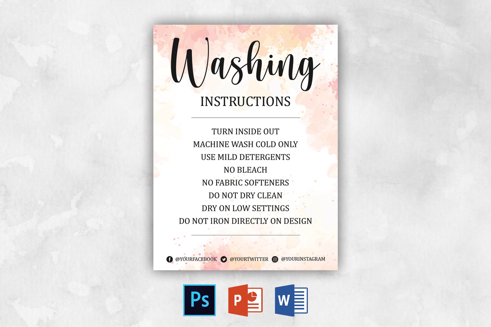 Washing Instructions Template Insert Card Template Printable Washing ...