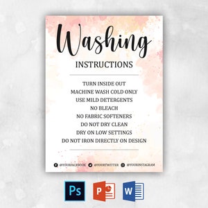 Washing Instructions Template | Insert Card Template | Printable ...