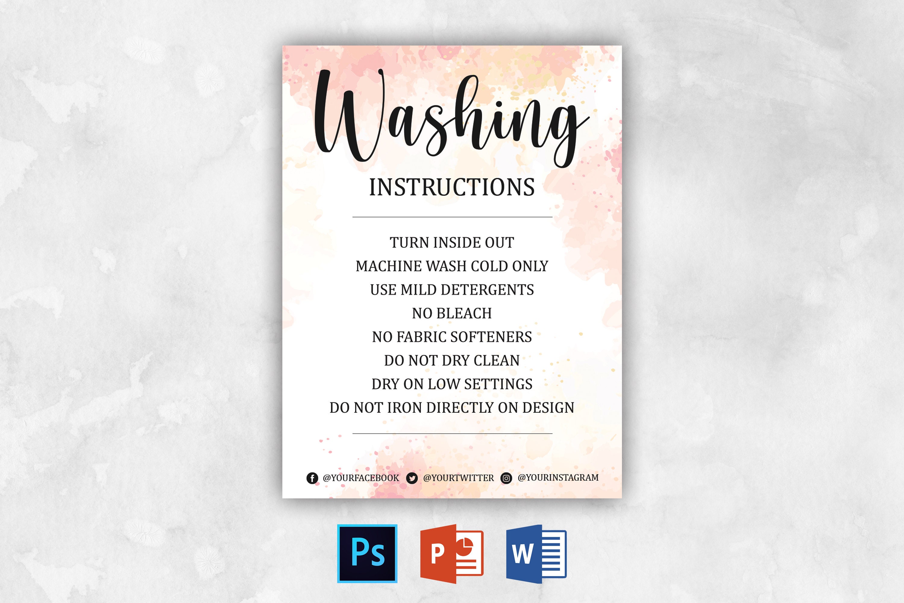 Washing Instructions Template Insert Card Template Printable Washing ...