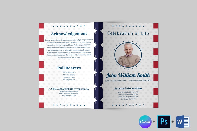 American Flag Military Veteran Funeral Program Template - Etsy