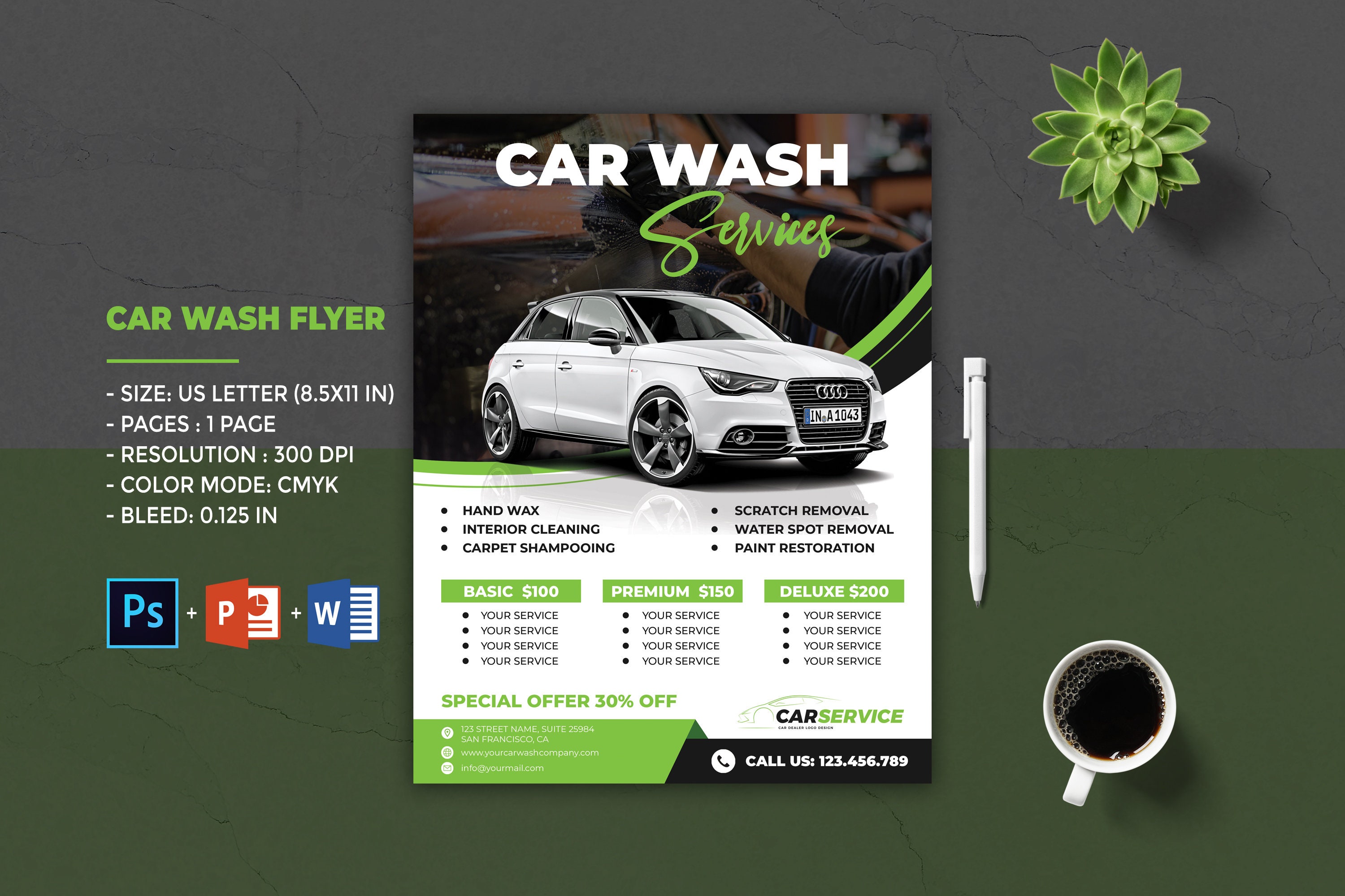 Car Detailing Flyer Template: Car Wash, Auto Service (MS Word ...