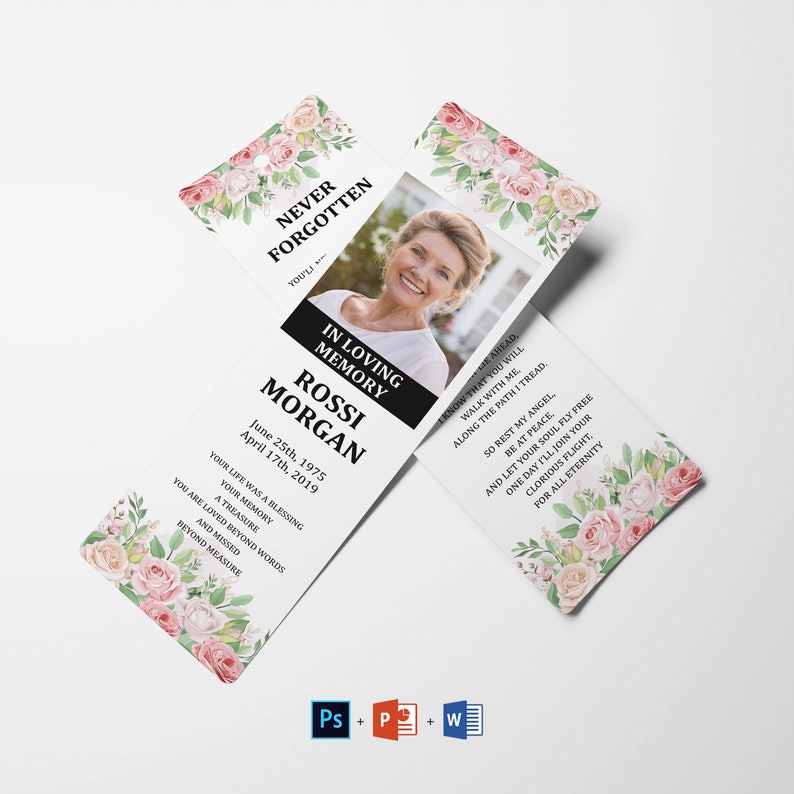 Modèle de signet funéraire Pink Rose Signets commémoratifs, Souvenir ...