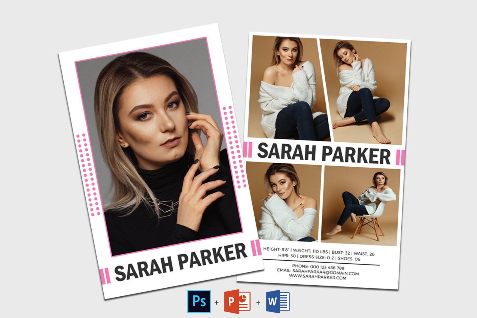 Modeling Comp Card Model Agency Zed Card Photoshop, MS Word and MS ...