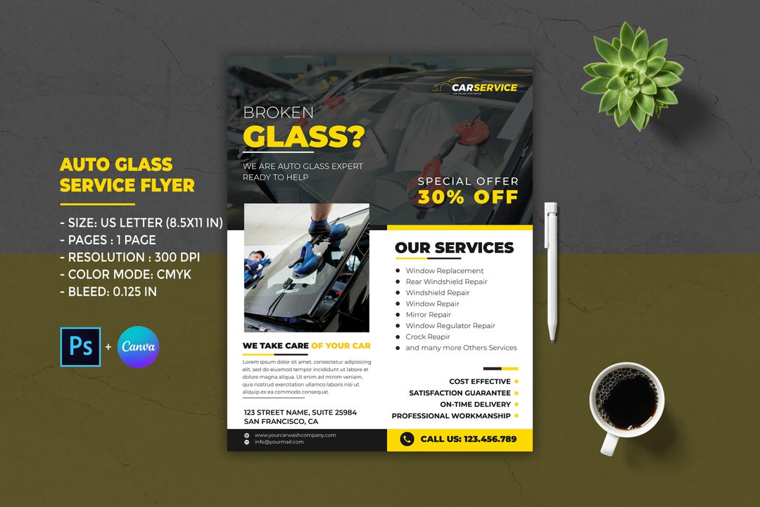Auto Glass Service Flyer Template: Car Repair (photoshop, Canva) - Etsy