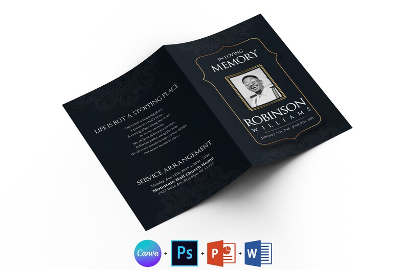 Blue Gold Funeral Program Template Funeral Program Template - Etsy