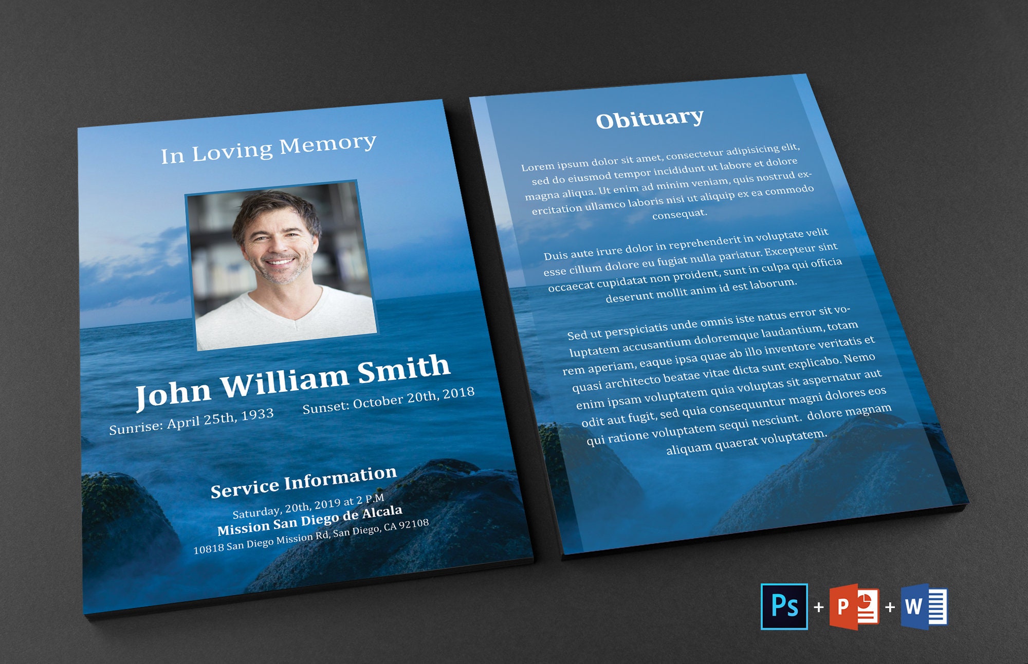 Ocean Funeral Memorial Card Template Funeral Program - Etsy