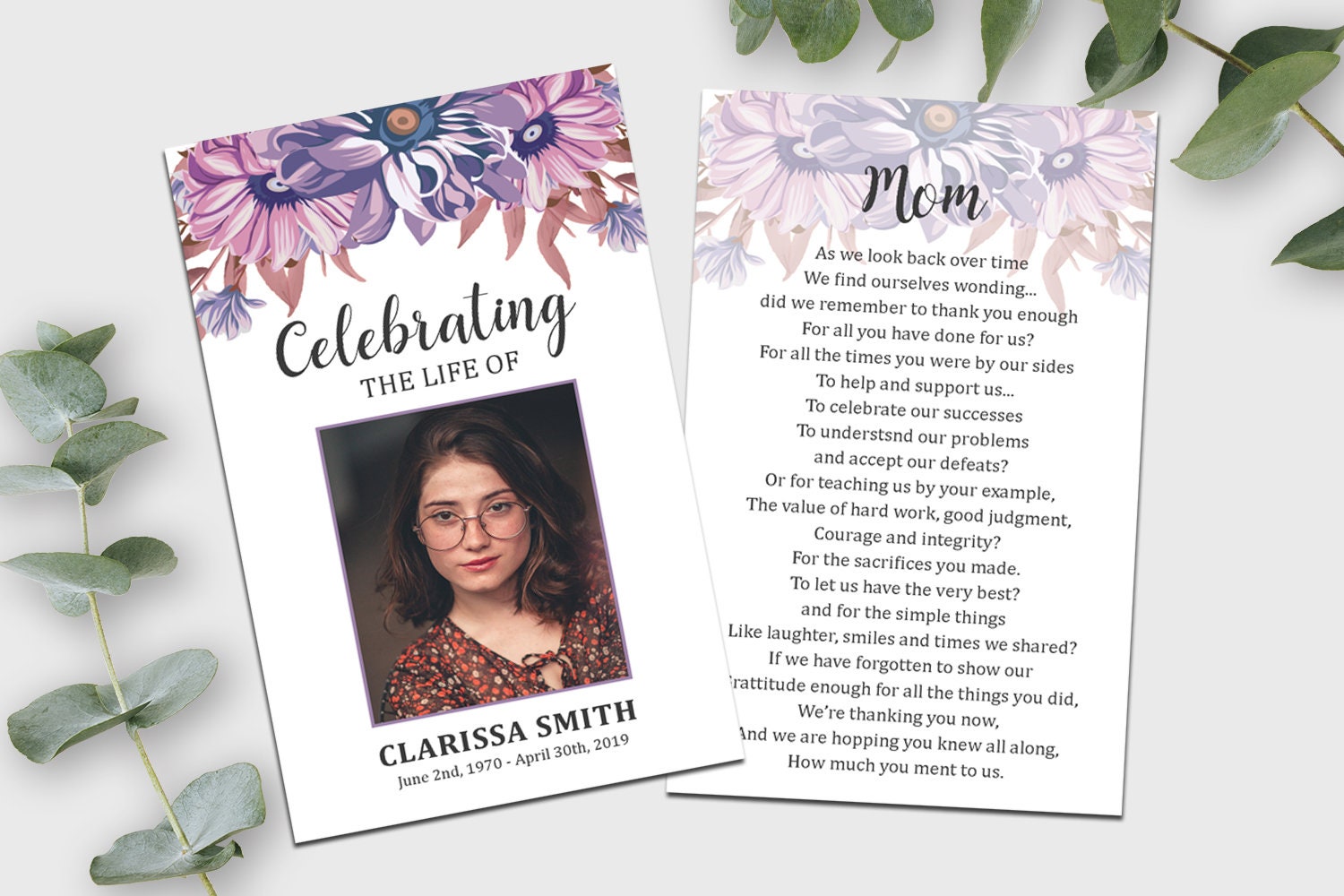 Editable Funeral Prayer Card Template Printable Memorial | Etsy