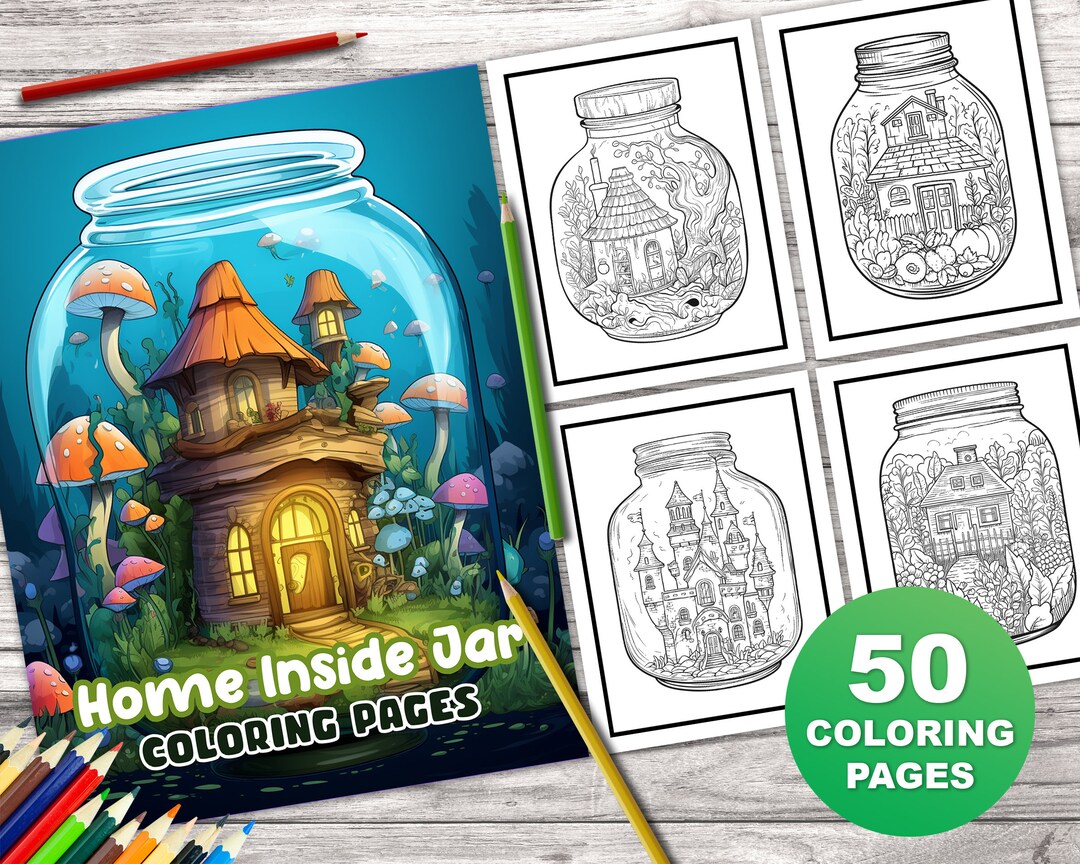 50 Home Inside Jar Coloring Book for Kids and Adults Cute Home Inside ...