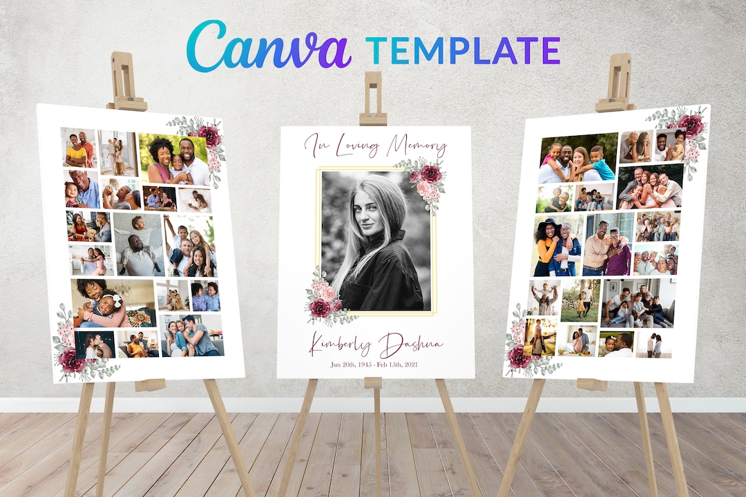 Floral Funeral Photo Collage Poster Template: Memorial Welcome Sign ...