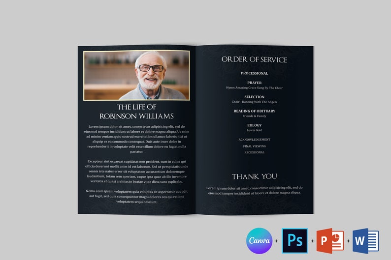 Blue Gold Funeral Program Template Funeral Program Template - Etsy