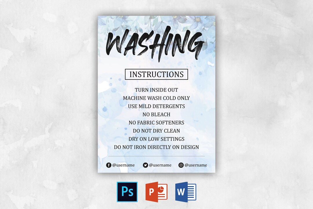 Washing Instructions Template Insert Card Template Printable Washing ...