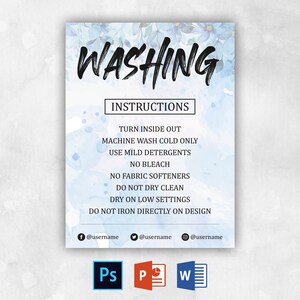 Washing Instructions Template Insert Card Template Printable Washing ...