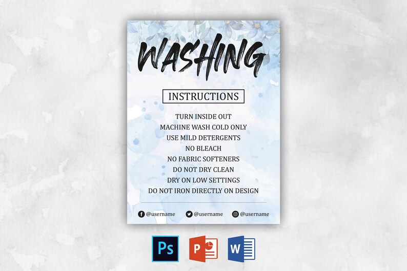 Washing Instructions Template Insert Card Template Printable Washing ...