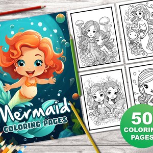 50 Cute Mermaid Coloring Book for Kids and Adults Mermaids Coloring ...