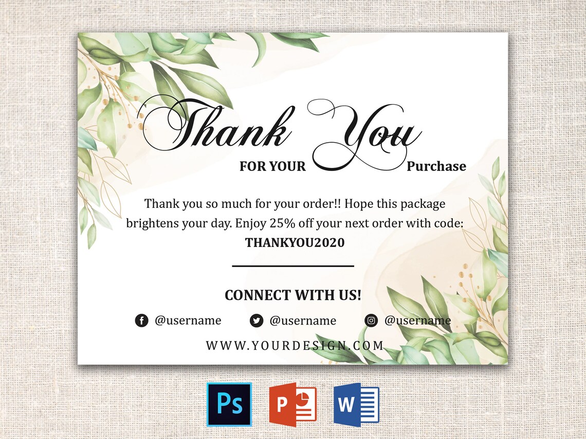 Thank You Card Template Thank You Package Insert Business - Etsy