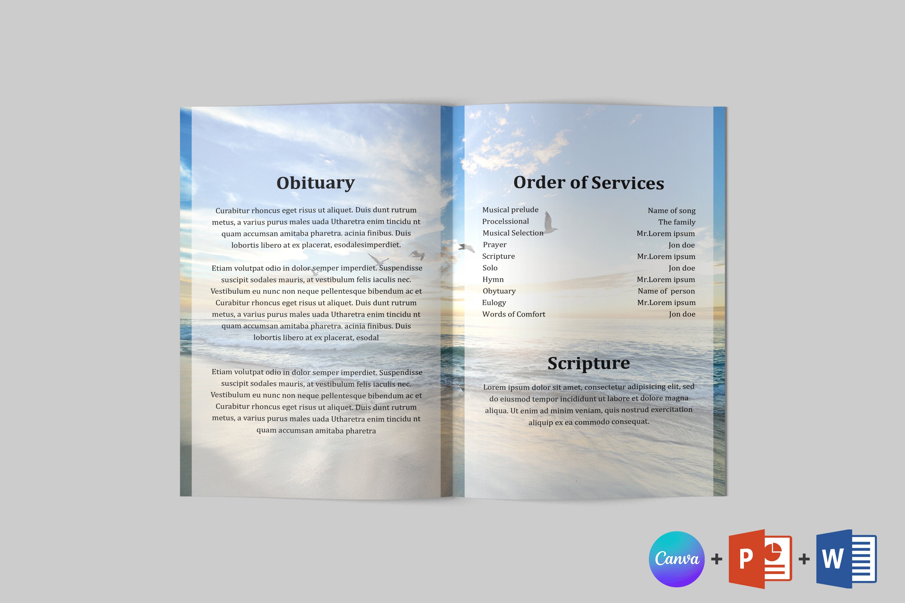 Ocean Funeral Program Template Funeral Program Template Word - Etsy