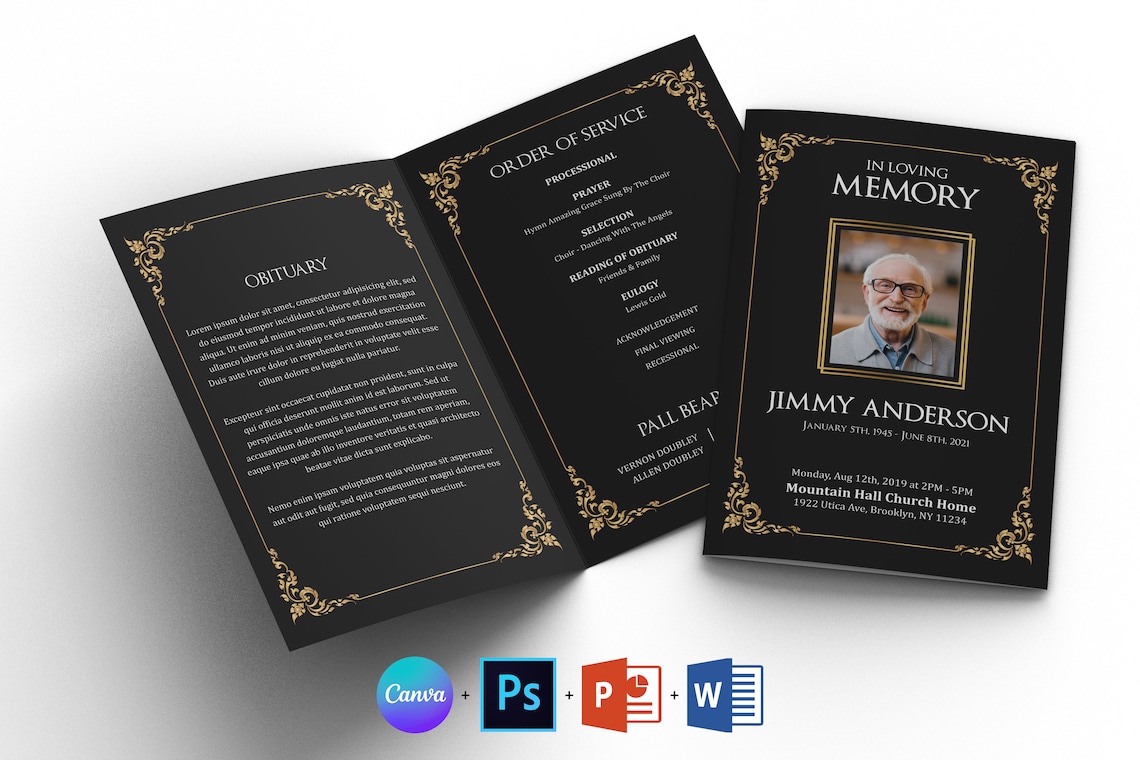 Black Gold Funeral Program Template Funeral Program Template - Etsy