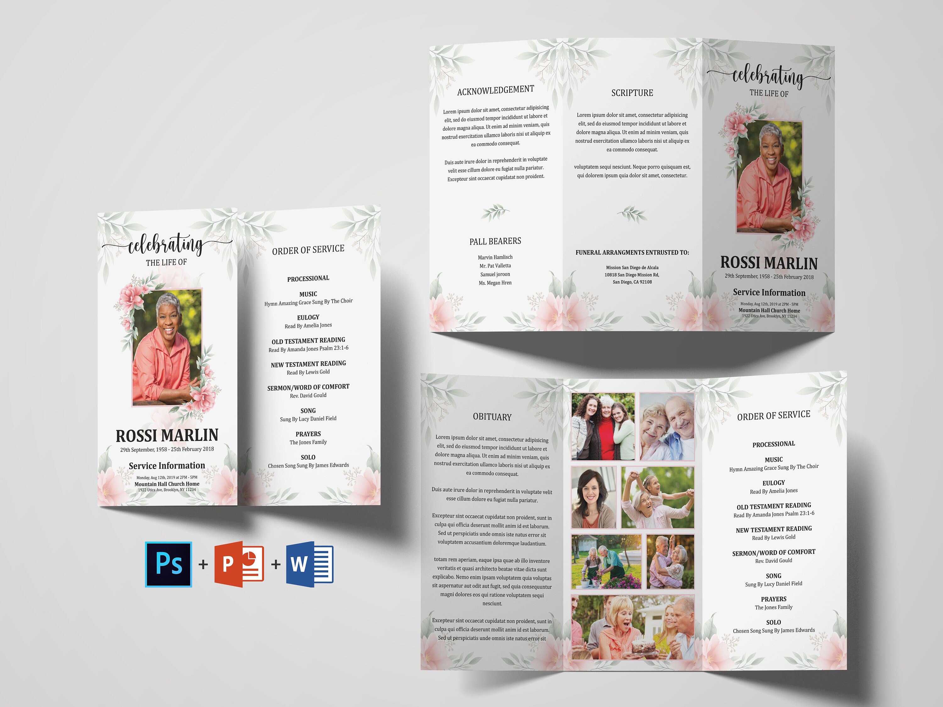 Trifold Funeral Program Template Funeral Program Template | Etsy