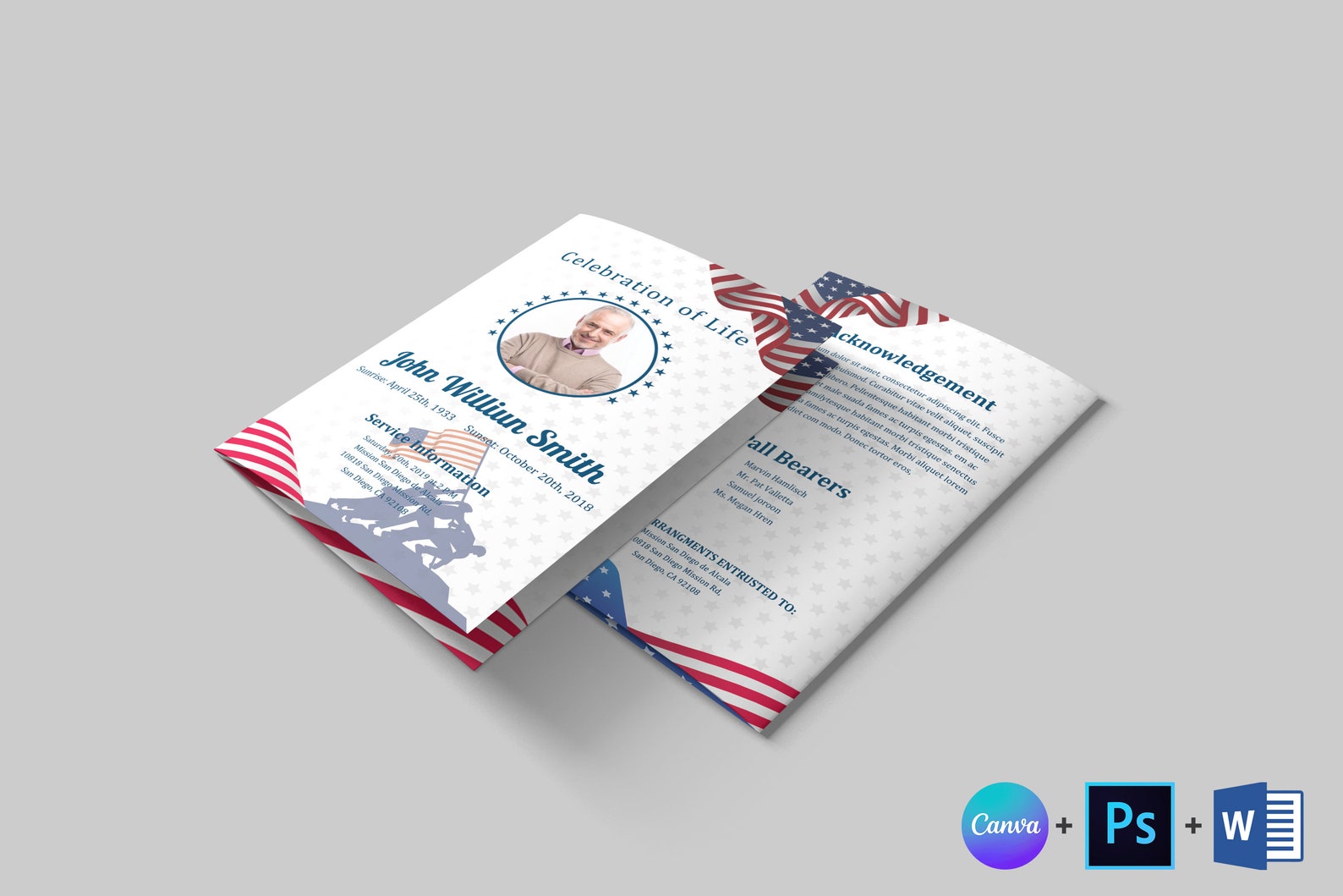 American Flag Military Veteran Funeral Program Template - Etsy