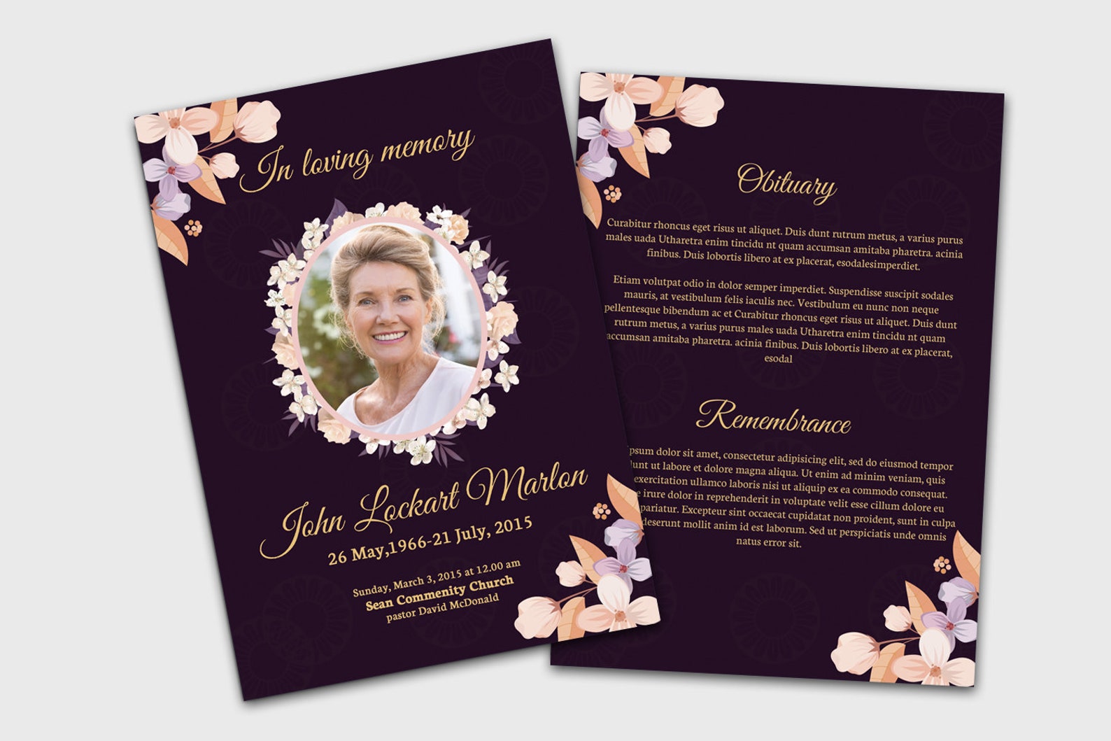 Floral Funeral Memorial Card Template Funeral Program | Etsy