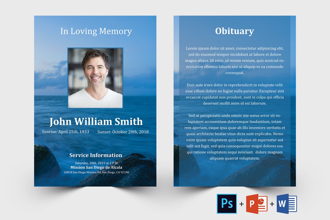 Ocean Funeral Memorial Card Template Funeral Program - Etsy