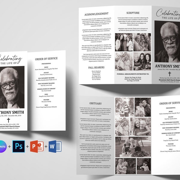 11x17 Trifold Funeral Program Template - Etsy