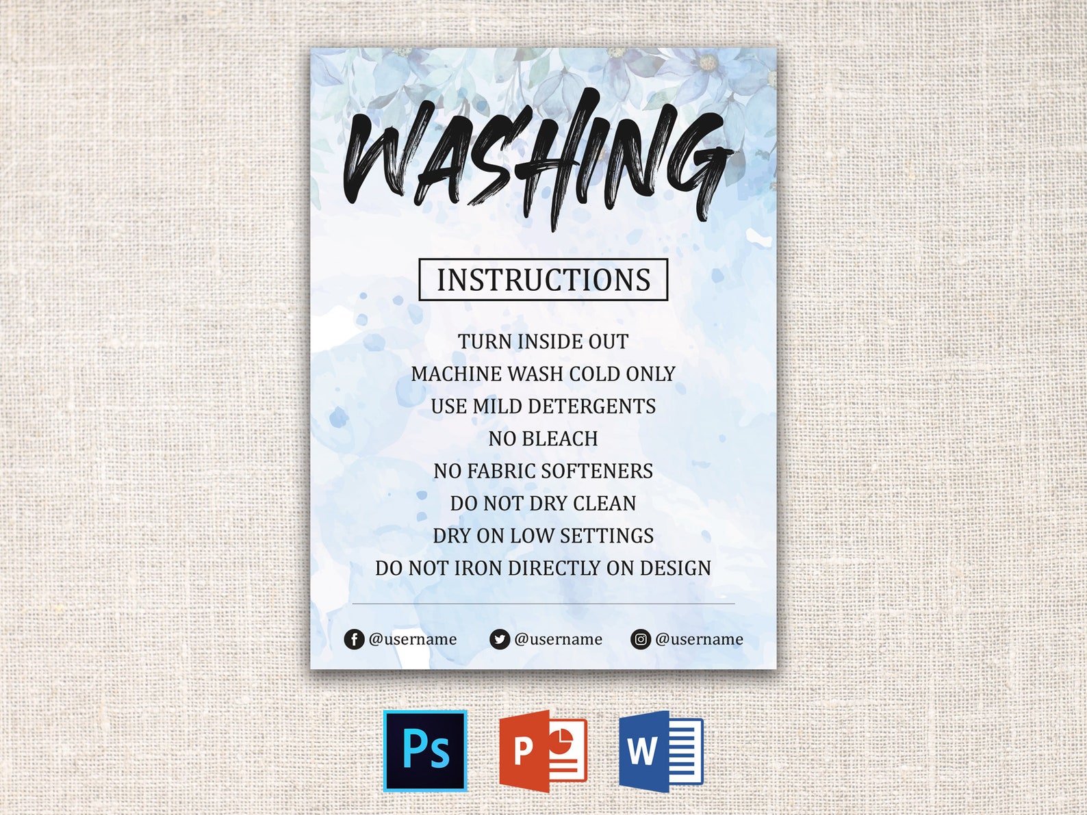 Washing Instructions Template Insert Card Template Printable Washing ...