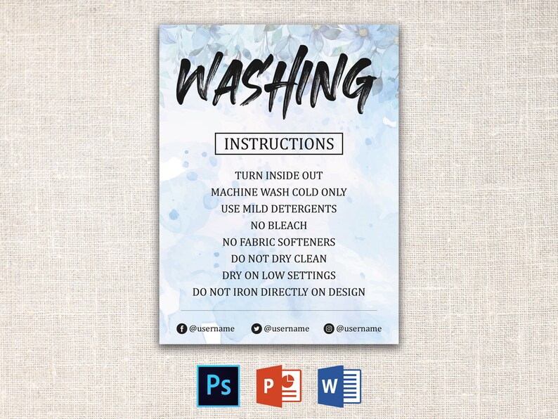 Washing Instructions Template Insert Card Template - Etsy