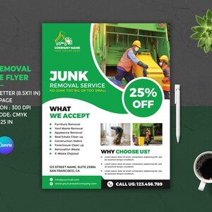 Junk Removal Services Flyer Template: Photoshop & Canva (8.5x11 IN) - Etsy