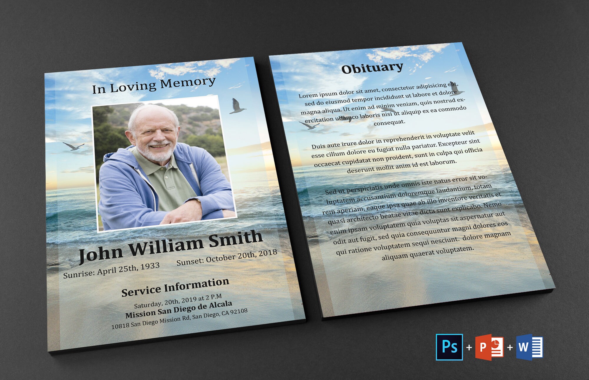 Ocean Funeral Memorial Card Template Funeral Program - Etsy