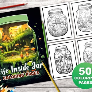 50 Life Inside Jar Coloring Book for Kids and Adults Cute Life Inside ...