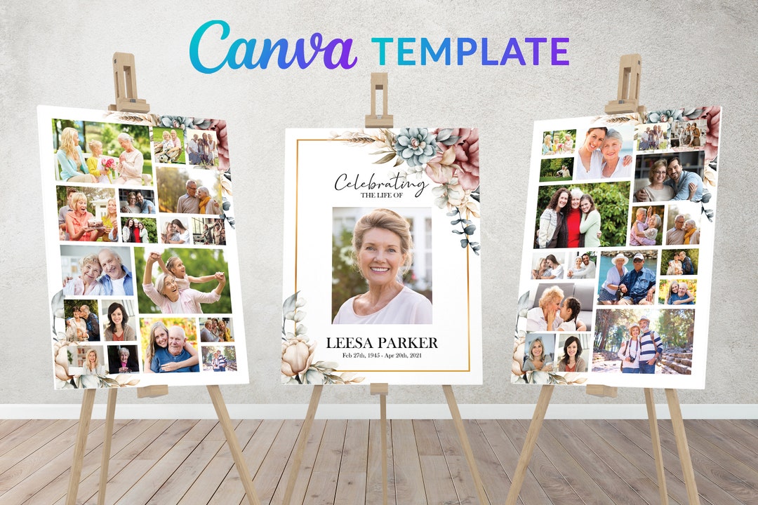 Floral Funeral Photo Collage Poster Template: Memorial Welcome Sign ...