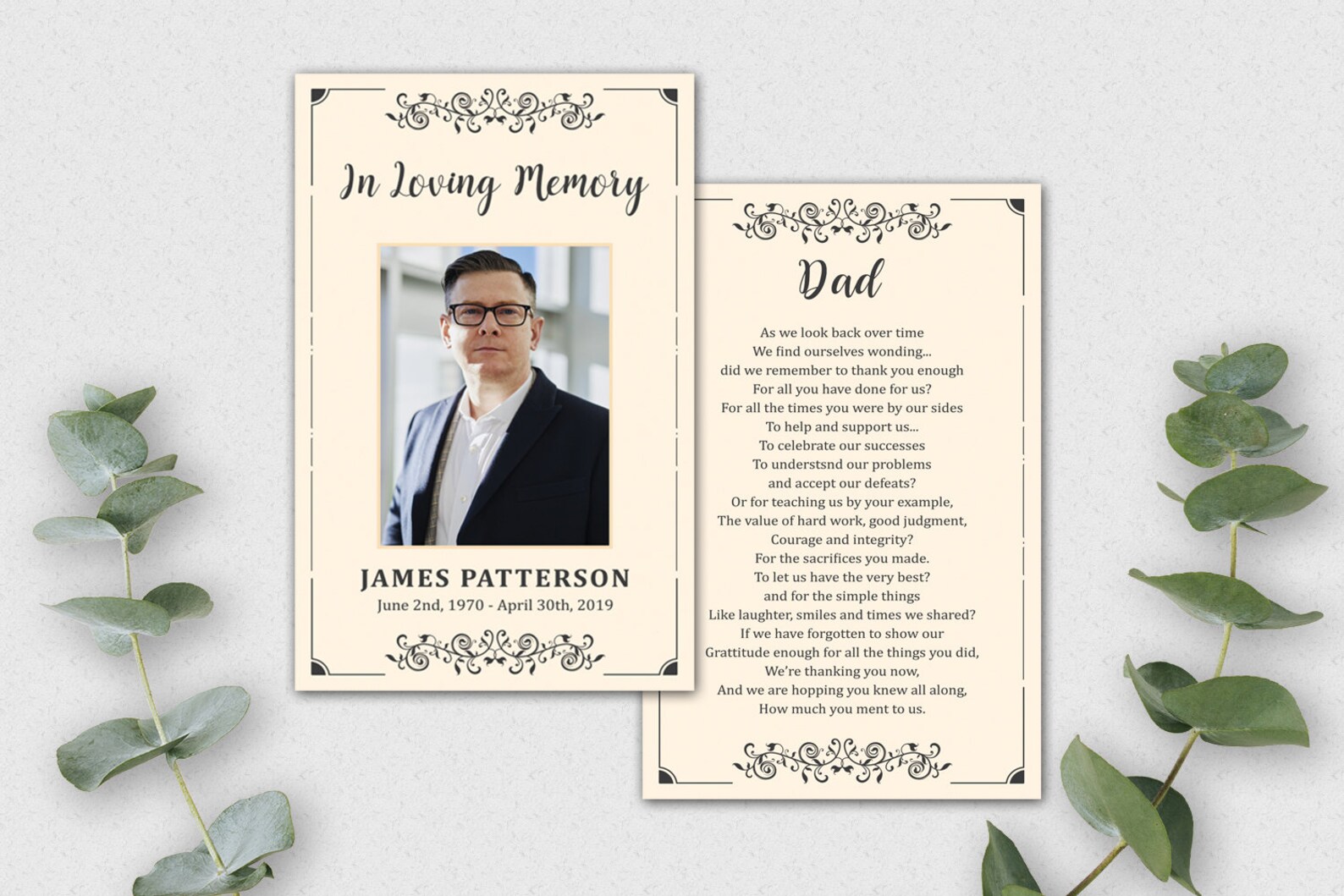 Editable Funeral Prayer Card Template Printable Memorial - Etsy