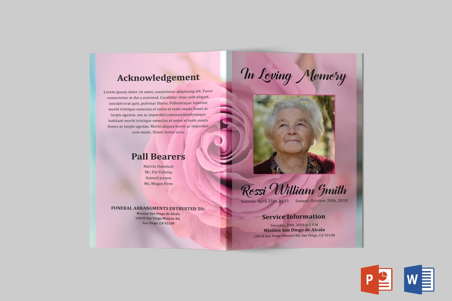 Pink Rose Funeral Program Template Funeral Program Template | Etsy