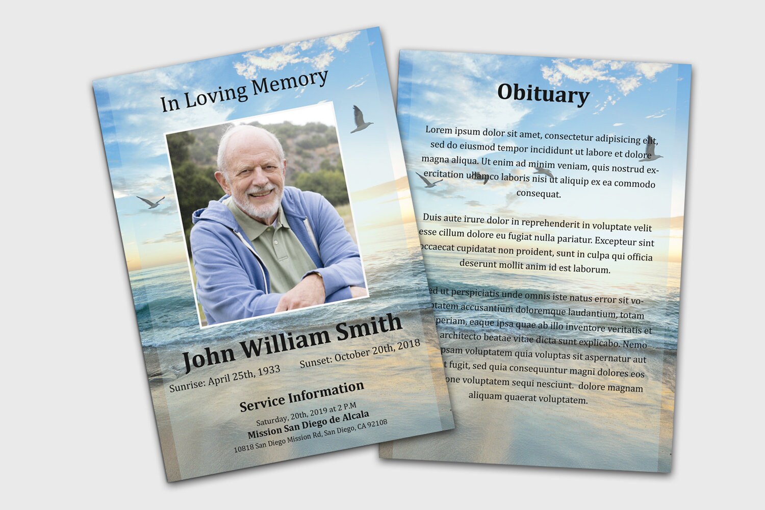 Ocean Funeral Memorial Card Template Funeral Program - Etsy