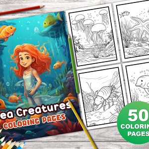 50 Cute Sea Creatures Coloring Book for Kids and Adults Sea Animal ...