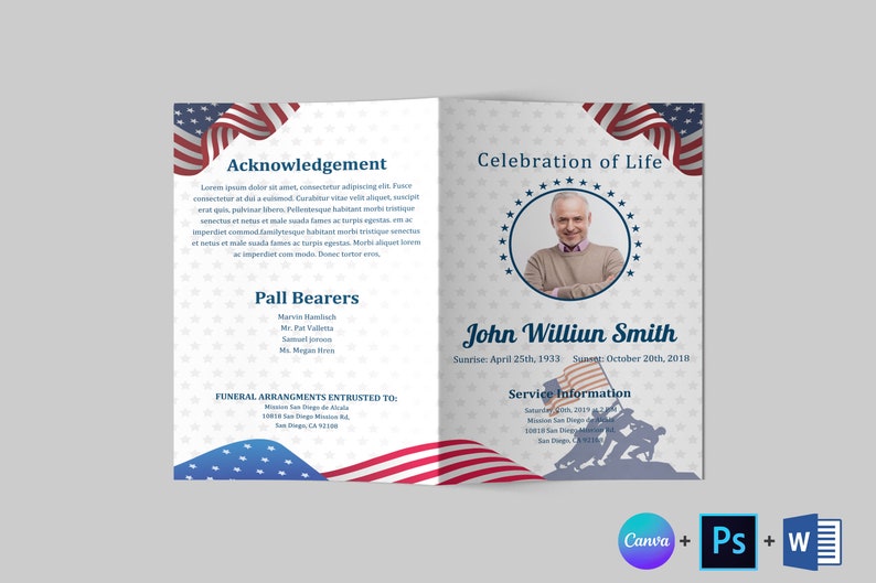 American Flag Military Veteran Funeral Program Template - Etsy