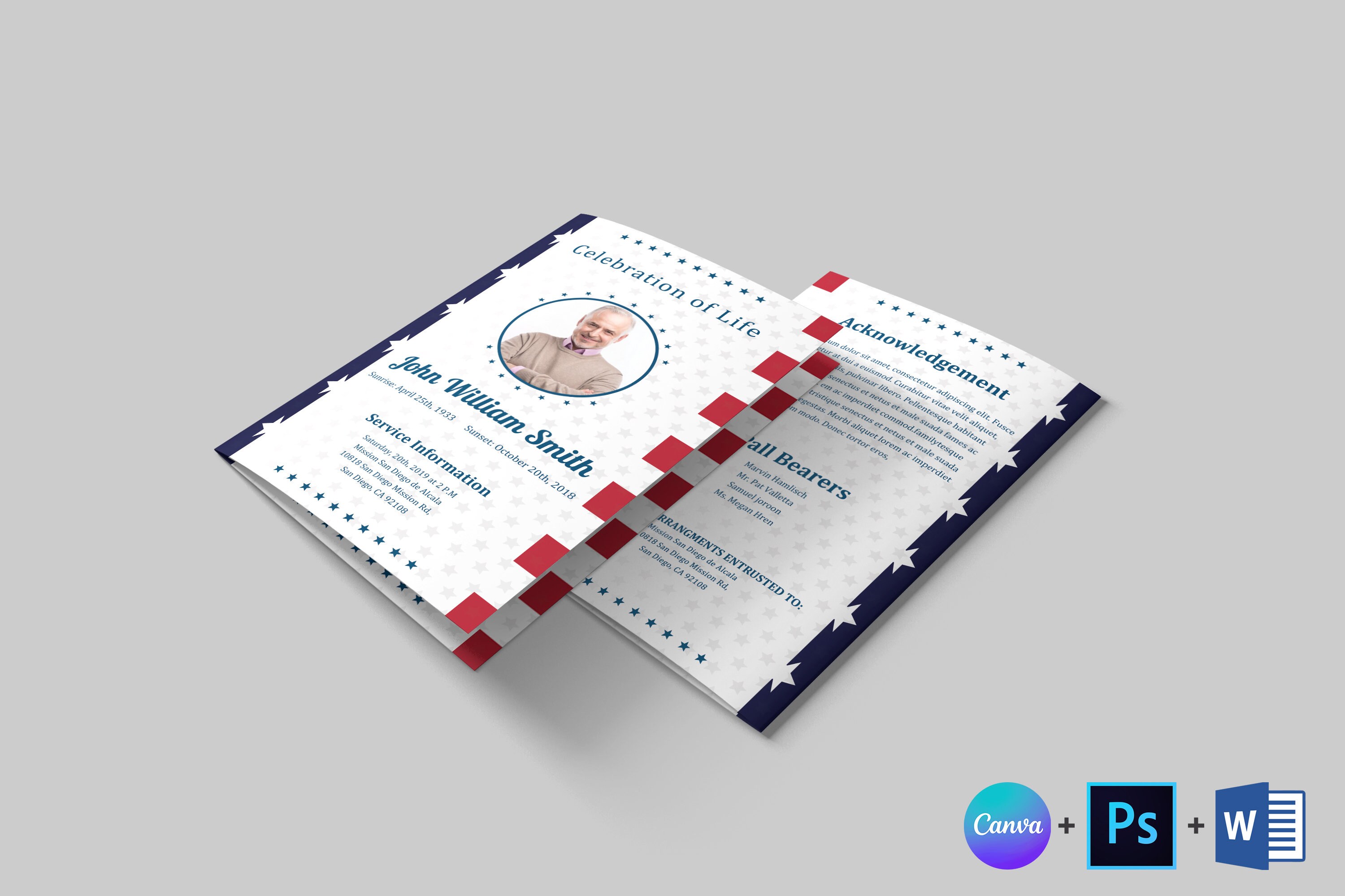 American Flag Military Veteran Funeral Program Template - Etsy