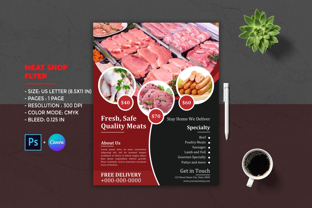 Meat Shop Flyer Template: Butcher Design (canva & Photoshop) - Etsy