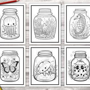 50 Life Inside Jar Coloring Book for Kids and Adults Cute Life Inside ...