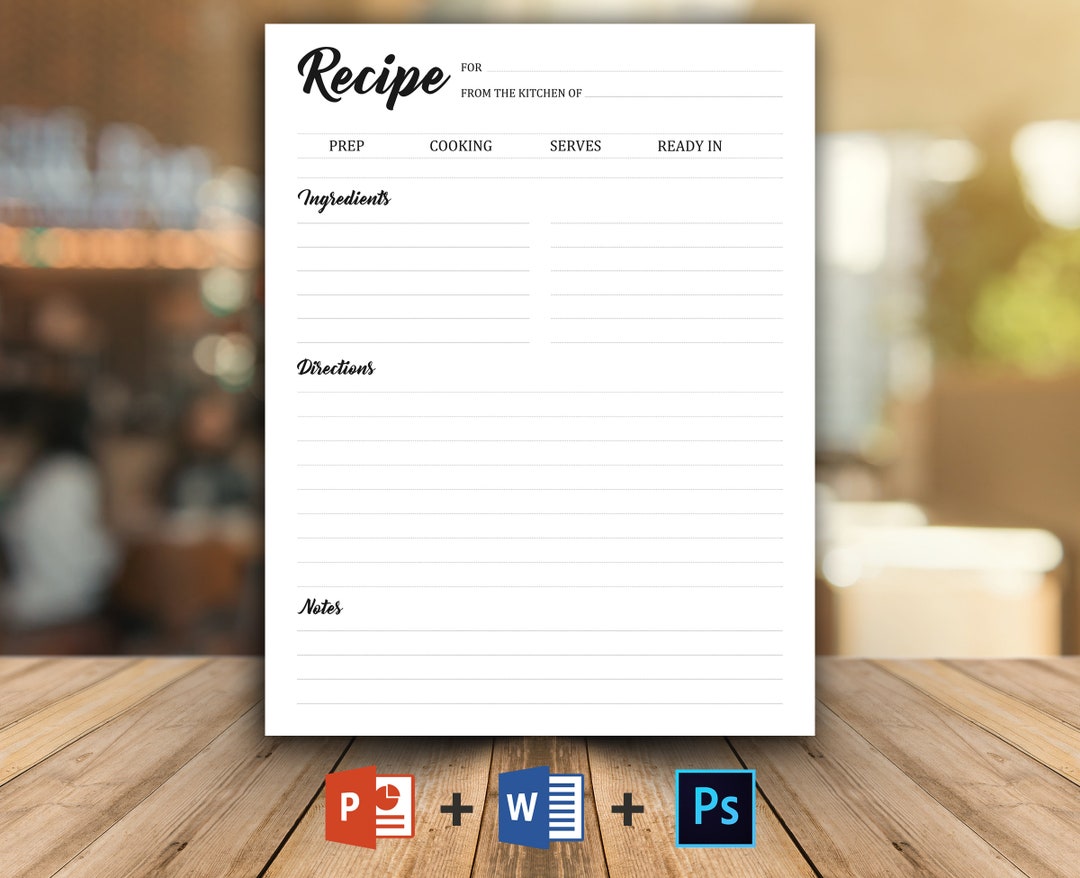 Recipe Page | Printable Recipe Pages | Editable Recipe Template ...
