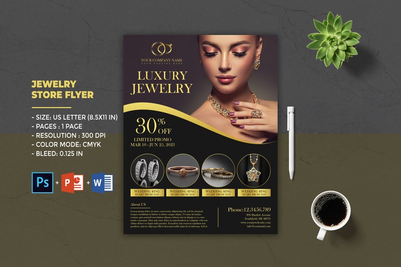 Jewelry Store Flyer Template: Product Promotion (PSD, MS Word) - Etsy