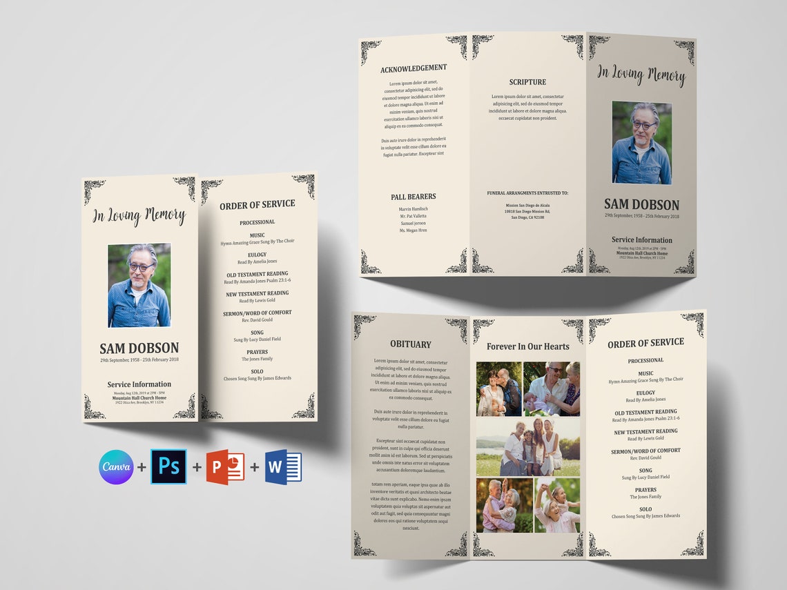 Trifold Funeral Program Template Funeral Program Template - Etsy