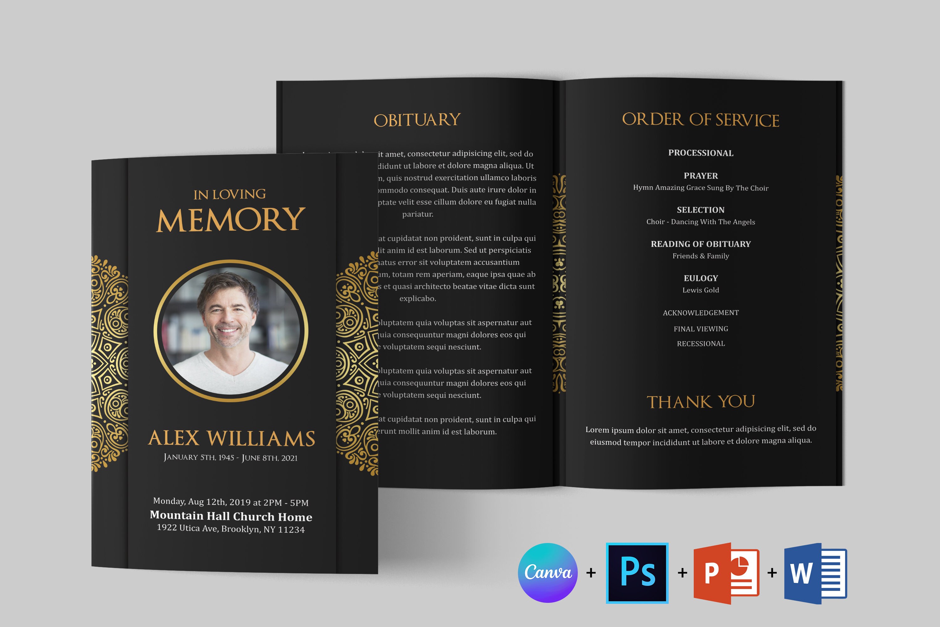 Black Gold Funeral Program Template Funeral Program Template - Etsy
