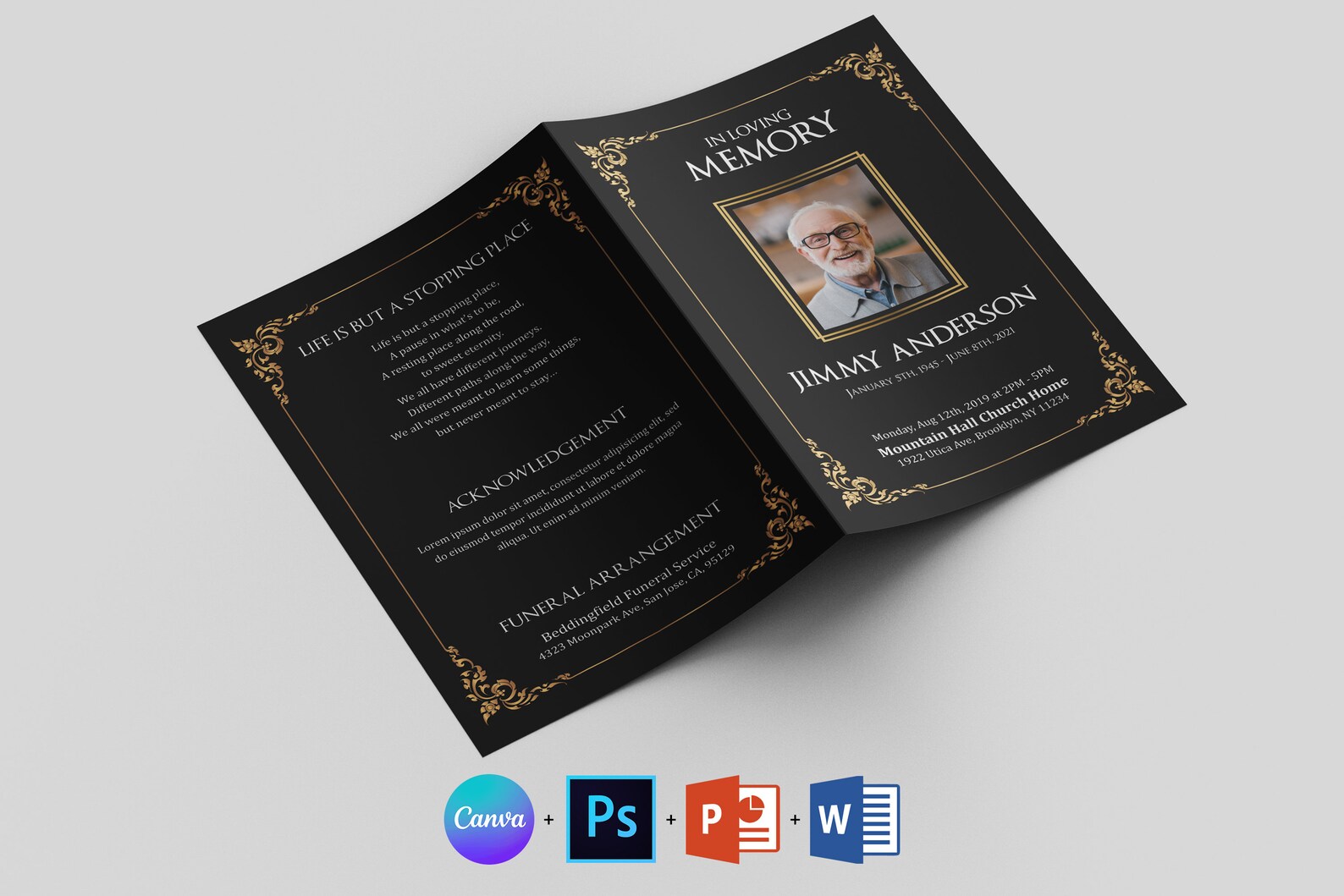 Black Gold Funeral Program Template Funeral Program Template - Etsy