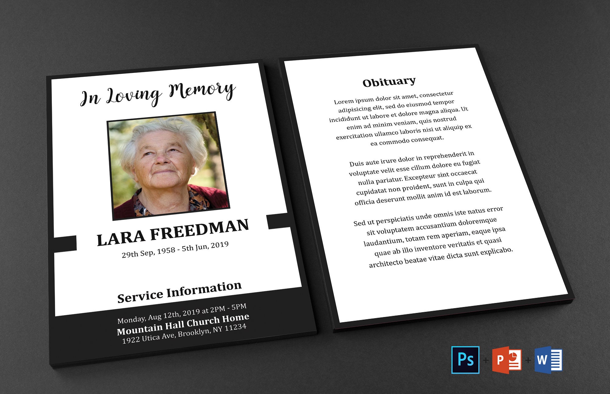 Funeral Memorial Card Template: Editable Obituary (MS Word, Powerpoint ...