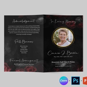 Black Red Rose Funeral Program Template | Funeral Program Template Word ...