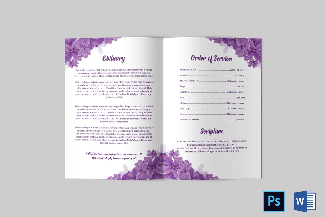 Funeral Program Template Funeral Program Template Word - Etsy