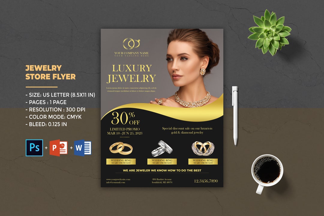 Jewelry Store Flyer Template: Product Promotion (PSD, MS Word) - Etsy