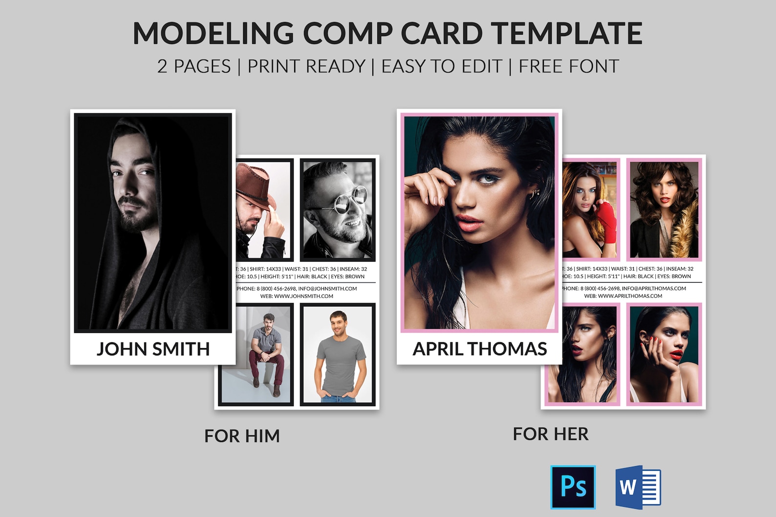 Modeling Comp Card Model Agency Zed Card Photoshop & MS - Etsy